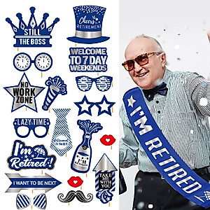 Happy Retirement Party Decorations blue - (89pack) blue party Banner, Pennant, Hanging Swirl, Foil Backdrops, balloons, Tablecloths, cupcake Topper,plates, Photo Props, retired Sash