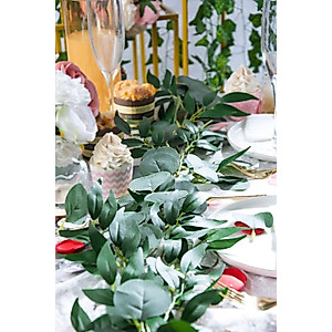 4 Pcs 6.5 Feet Artificial Silver Dollar Eucalyptus Leaves Garland with Willow Vines Twigs Leaves String for Doorways Greenery Garland Table Runner Garland Indoor Outdoor.