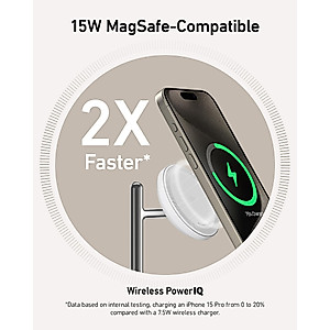 Anker MagSafe-Compatible iPhone 16 Wireless Charging Stand, MagGo 3 in 1 Wireless Charging Station, Qi2 Certified 15W Wireless Charger, Desk Accessory, for iPhone 16/15/14/13/12, Apple Watch, AirPods