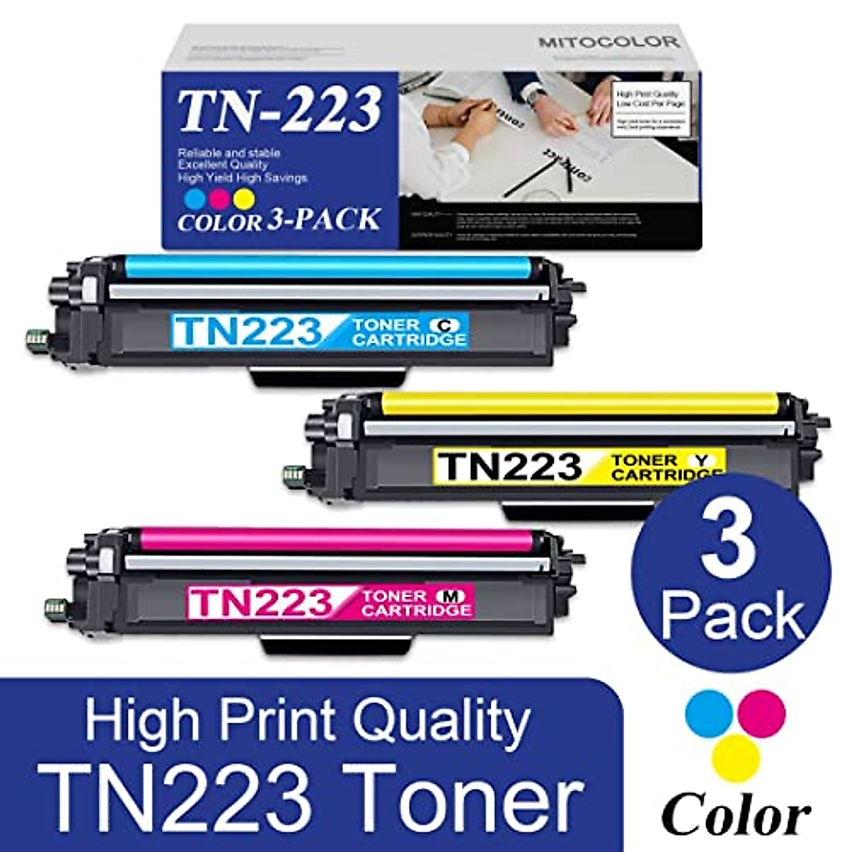 MITOCOLOR TN-223 TN223C/M/Y High Yield Color Toner Cartridge Compatible TN223C TN223M TN223Y Replacement for Brother MFC-L3770CDW L3750CDW HL-3210CW 3270CDW DCP-L3510CDW L3550CDW Printer, Sold