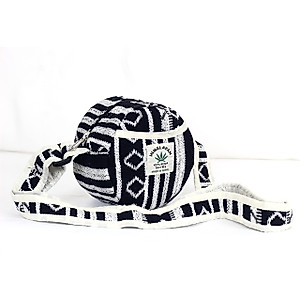 Handmade Circle Crossbody Purse Handbag Boho Zipper Shoulder Bag Round Cell Phone Purse (Black White)