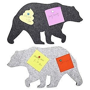 Omitfu Bulletin Strip Bar 2Pcs Bear Shape Felt Pin Board Self Adhesive Cute Bulletin Memo Boards Strip Wall Decorative Tiles with Pushpins - 14 x 8 x 0.5 inches
