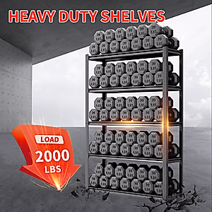 FogQueen 2000LBS Metal Shelving Units, 5 Tier Heavy Duty Garage Shelves, Multi-Functional Adjustable Utility Shelfs, All-Steel Storage Racks, Tall Shelf for Basement Shed, 35.5" W x 15.8" D x 72" H