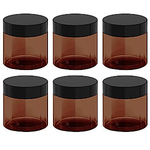 12 oz Amber Plastic Cosmetic Jars Leak Proof Container with Black Lid for Cream, Lotion, Powder, ointment, Beauty Products etc, 6 Pcs.