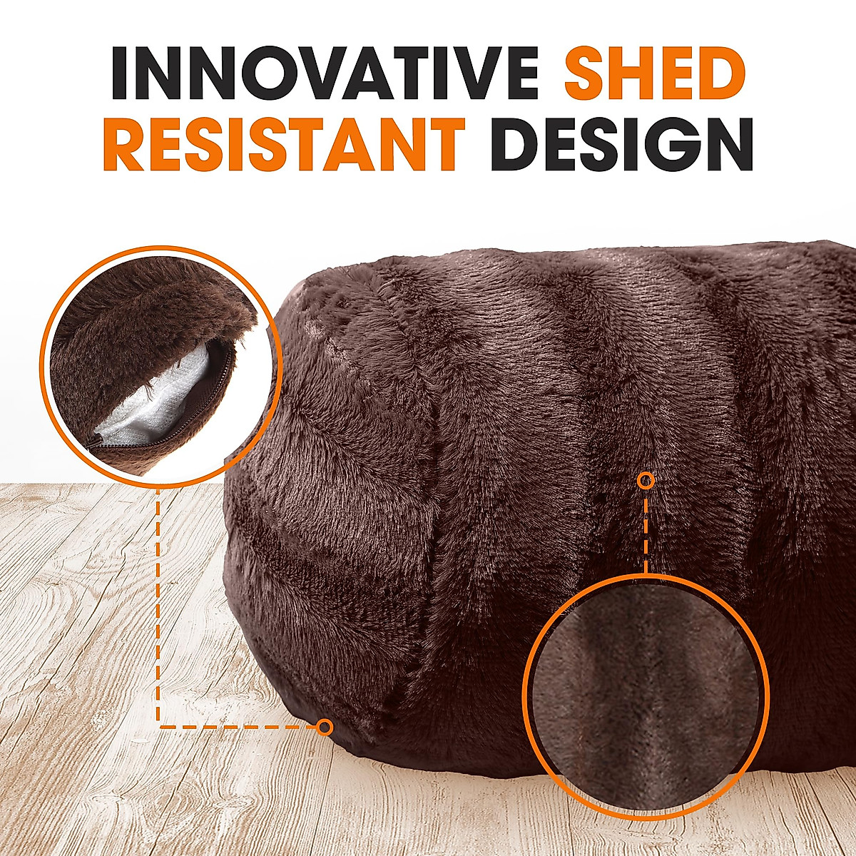 Cheer Collection Faux Fur Cylinder Pillows - Decorative Bolster Pillows for Couch & Bed - Machine Washable - 8” x 24” Inch (Set of 2) - Chocolate