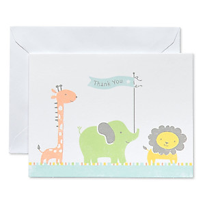 American Greetings Baby Shower Thank You Cards with Envelopes, Giraffe, Elephant and Lion (50-Count)