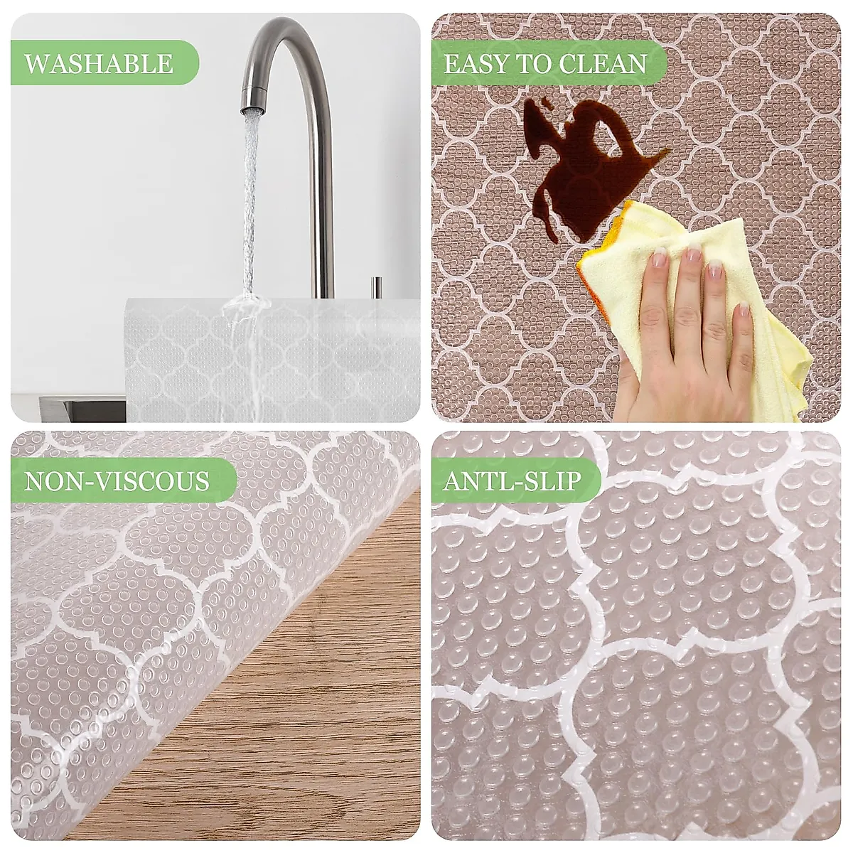 Shelf Liner and Drawer Liner, 12IN x 20FT Non-Slip Kitchen Cabinet Liner, Non-Adhesive Waterproof Durable EVA Cupboard Liner with Print for Shelves, Refrigerators, Cabinets and Storage