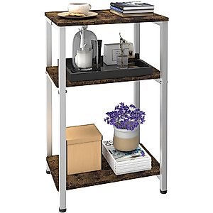 Tigerden 3 Tier Side Table, Heavy Duty End Table with Shelves, Narrow nightstand Table for Small Spaces, Record Player Table for Bedroom, Living Room, Sofa Couch - Rustic Brown & White