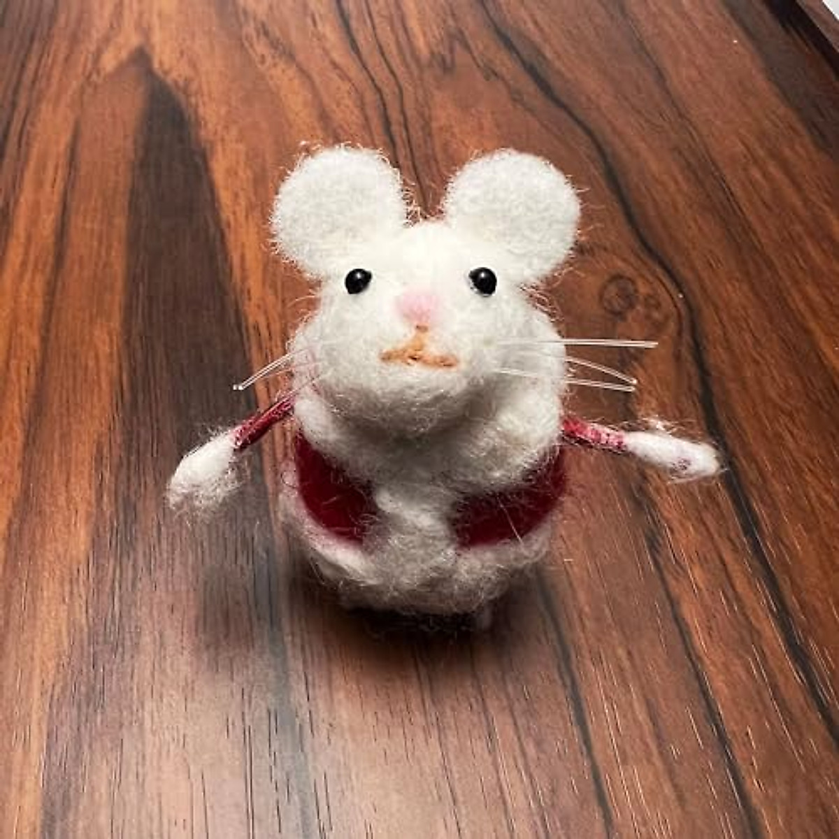Walbest Wool Felted Christmas Mouse Ornament, Felted Animal Mouse Christmas Tree Decor, Needle Felted Christmas Mouse Desktop Mouse Doll Felt Gifts for Christmas Decorations E