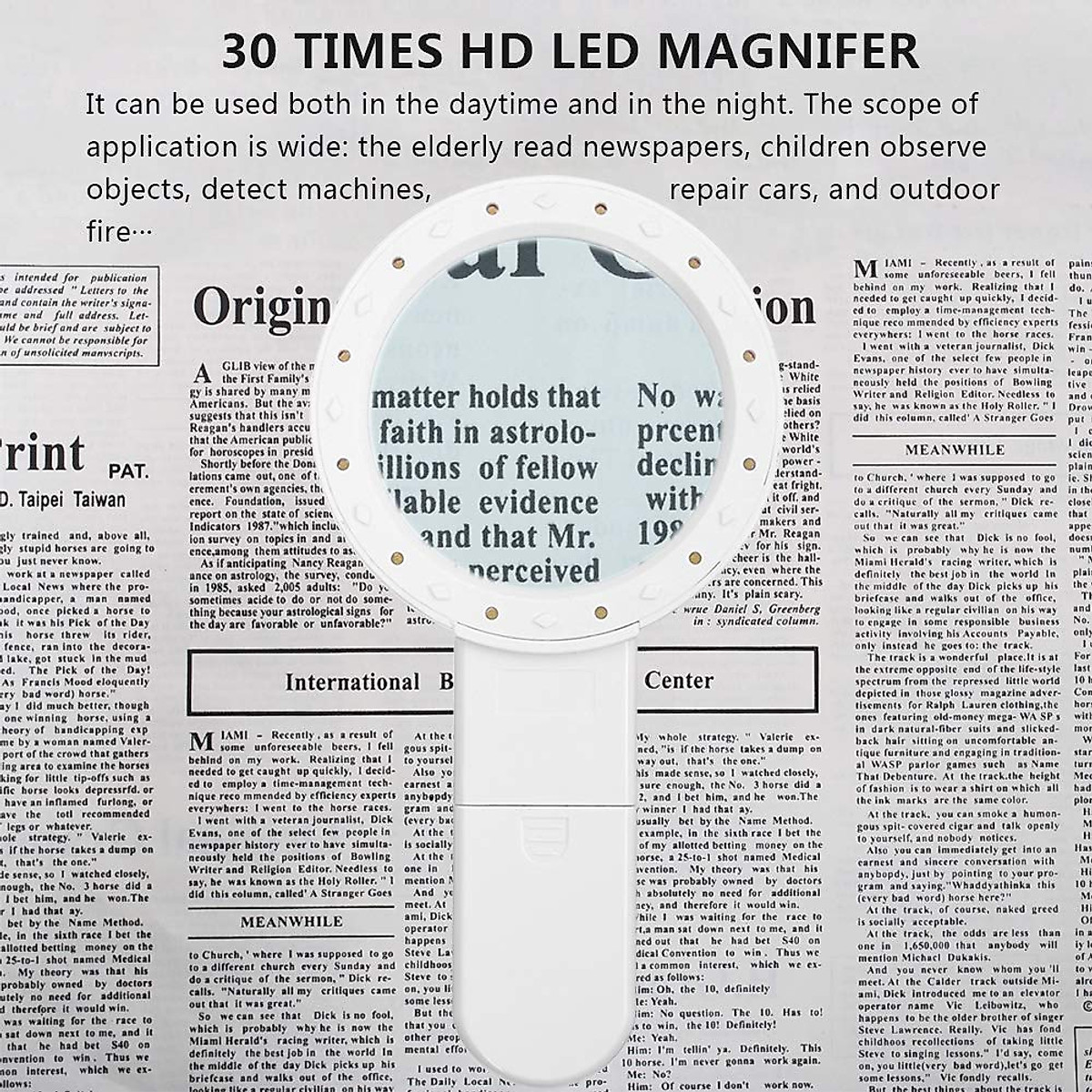 AIXPI Magnifying Glass with Light, 30X Handheld Large Magnifying Glass 12 LED Illuminated Lighted Magnifier for Macular Degeneration Seniors Reading Inspection Coins Jewelry