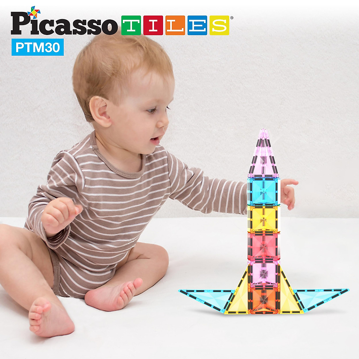 PicassoTiles Mini Size Magnetic Tiles Sensory Magnet Toys Diamond Series Construction Building Blocks Set STEM Learning Travel Size Educational Toy for Kids Boys Girls Toddlers Age 3+ PTM30
