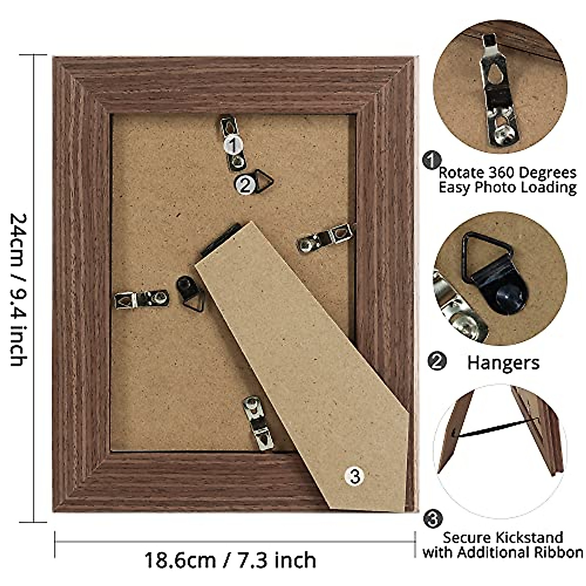 GraduationMall 5x7 Wood Picture Frames,Display Photos 4x6 with Mat or 5x7 Without Mat,Real Glass,Wall or Tabletop Display,Rustic Brown Set of 2