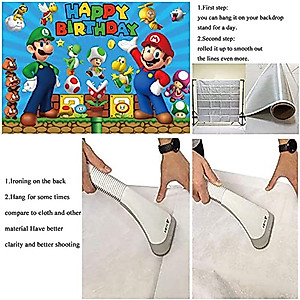 Super Mario Gold Coin Video Game Happy Birthday Theme Photography Backdrops 5x3ft Children Boys Birthday Party Decor Supplies Cake Table Decor Kids Shoot Photo Backgrounds Props Vinyl