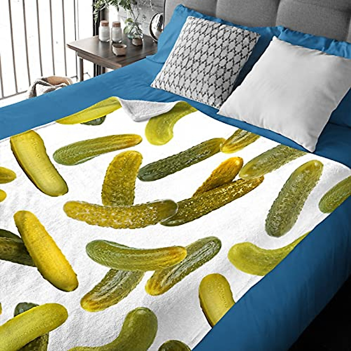 Dill Pickle Blanket and Throw Cucumber Funny Food Blanket for Women Men Kids Adults Cozy Flannel Bed Blanket Home Couch Dorm Sofa Teen Size 50"x60"