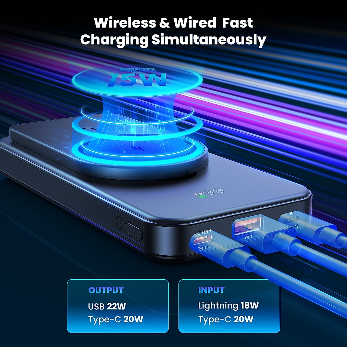 SQERO Wireless Portable Charger Power Bank with Magnetic Foldable Stand Charge Station Compatible with MagSafe, 10000mAh 22.5W PD Fast Charging for Magsafe Battery Pack (Black)