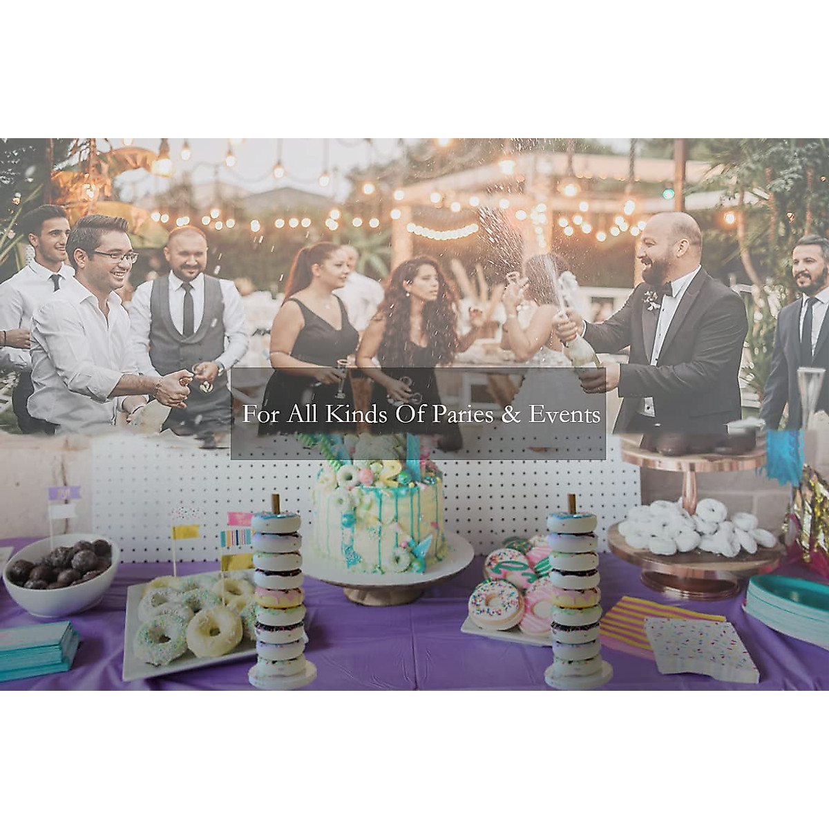 CKBASE Donut Stand,Doughnut Display Holder For Party,Rustic Bagel Stacker Tower,Heavy Marble Base,Wood Stick Pole,Table top decor for Wedding birthday baby shower engagement buffet serving…