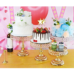 3PCS Cake Stand Set, Metal Round Cupcake Dessert Stand Cake Display Holder with Crystal Cookies Fruit Serving Tray Decor for Wedding Party Birthday (18K Gold)