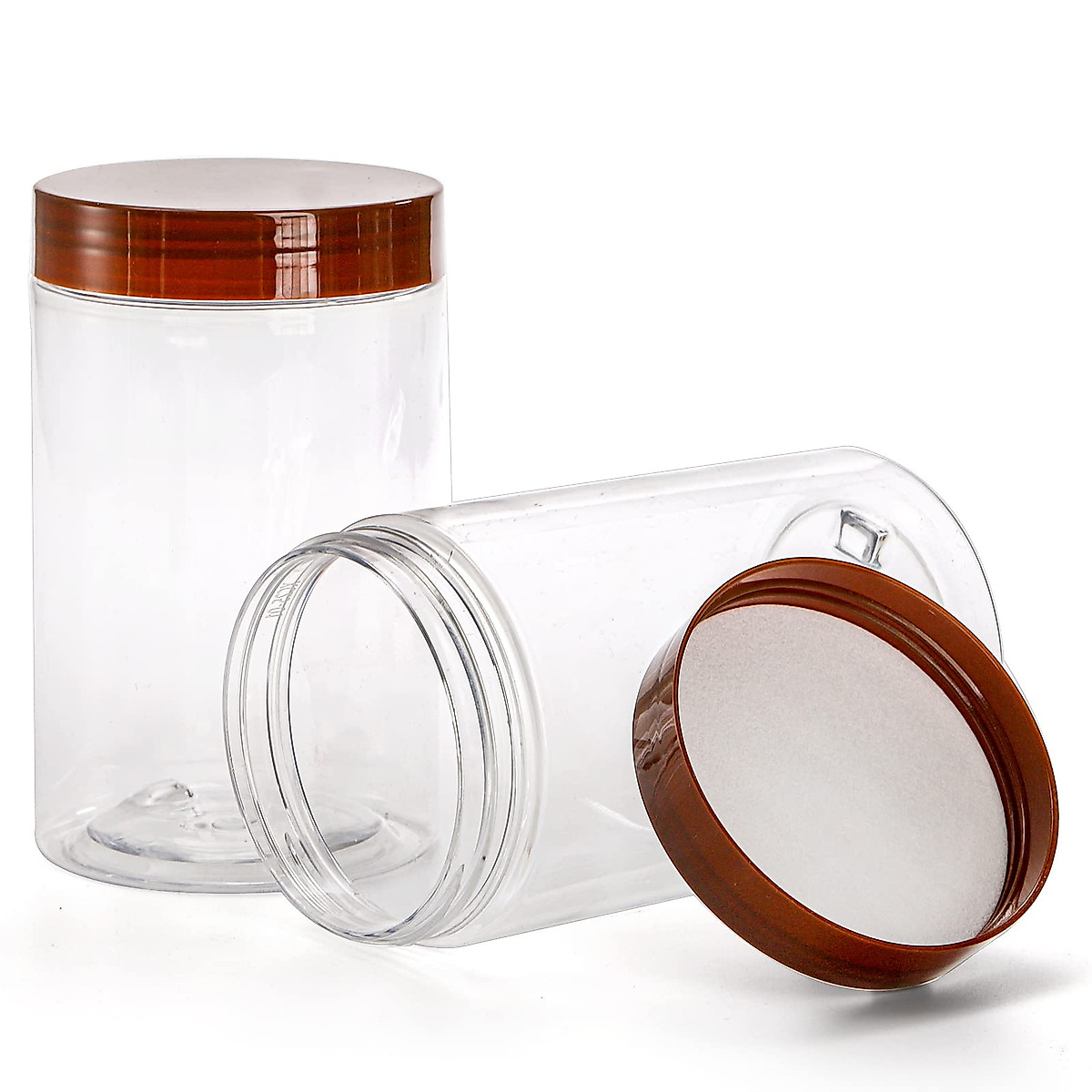 Fasmov 20 Pack 12 Oz Clear Empty Plastic Jars with Screw-on Lids, Ideal Containers for Kitchen and Home Storage, Brown