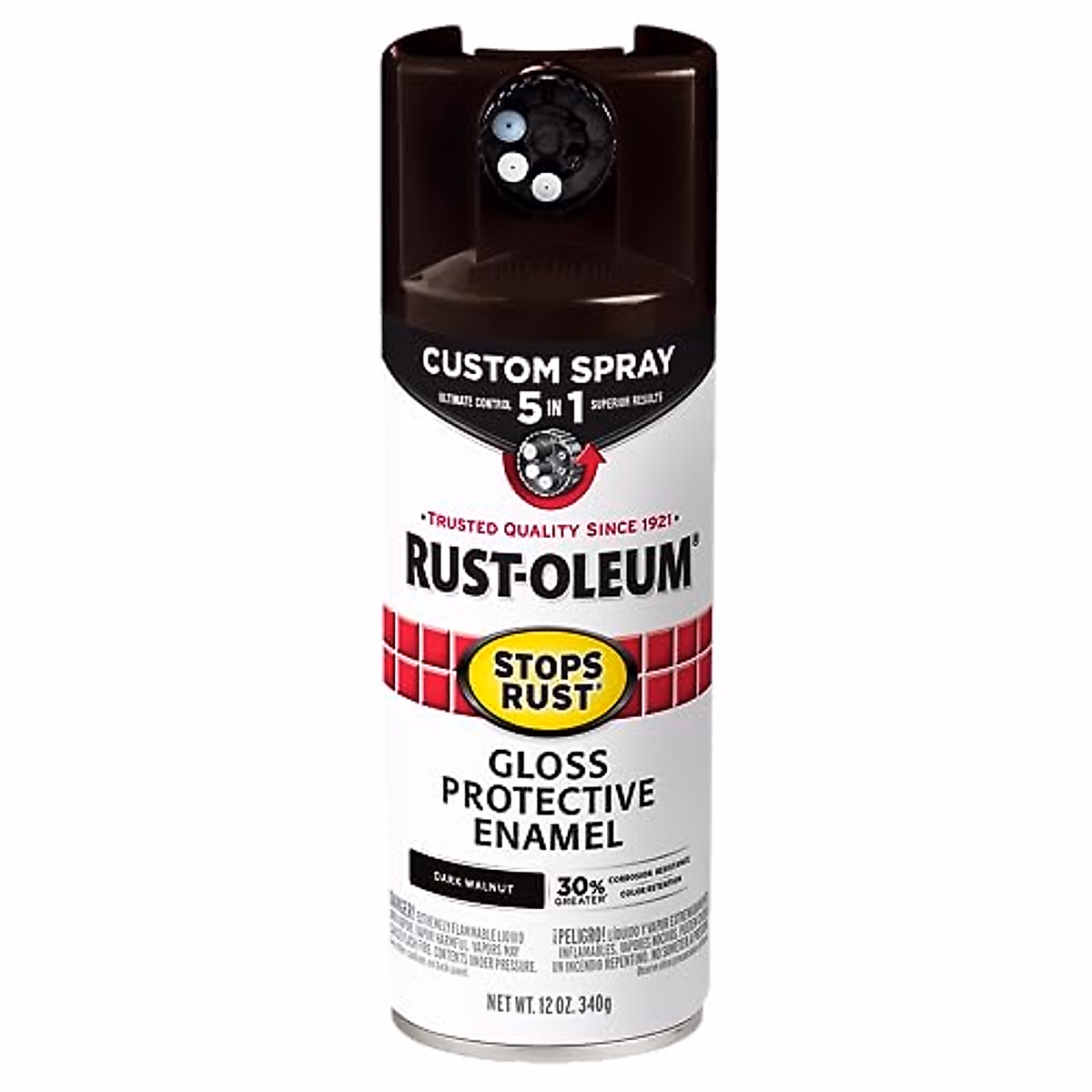 Rust-Oleum 376890 Stops Rust Custom Spray 5-in-1 Spray Paint, 12 oz, Gloss Dark Walnut
