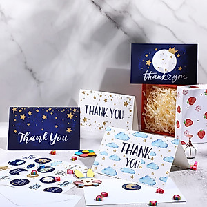 Tenare 24 Blue Stars Thank You Cards with Envelopes and Stickers,blue Gold Foil Thanks Stickers and Blank Greeting Cards for Baby Shower Birthday Weddings Graduations Party Supplies