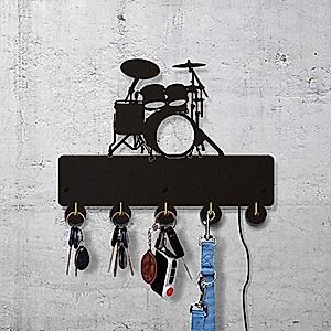 The Geeky Days Drum Kit Design Multi-Purpose Wall Hook Clothes Coat Hat Key Hanging Hooks Music Instrument Household Decor Wall Art Towel Hooks for Music Drummer Gift