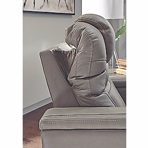 Signature Design by Ashley Boerna Leather Power Recliner with Adjustable Headrest, Bluetooth Speakers & Wireless Charger, Gray 41D x 37W x 44H in