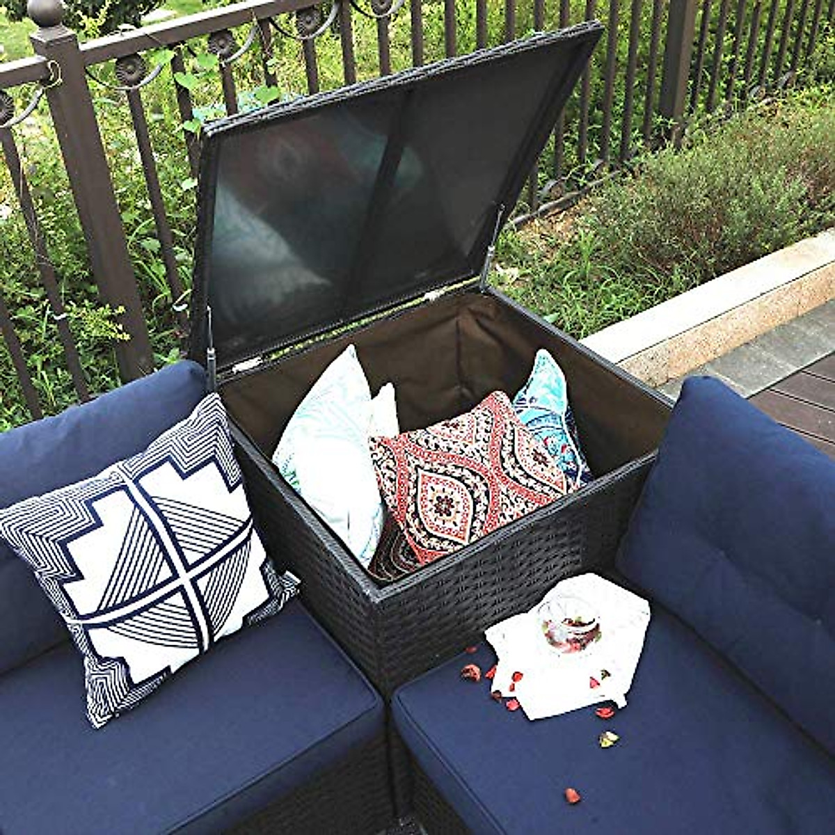 PHI VILLA 4 Piece Patio Sectional Furniture Outdoor Sofa Set with Cushion Box Storage - Navy Blue