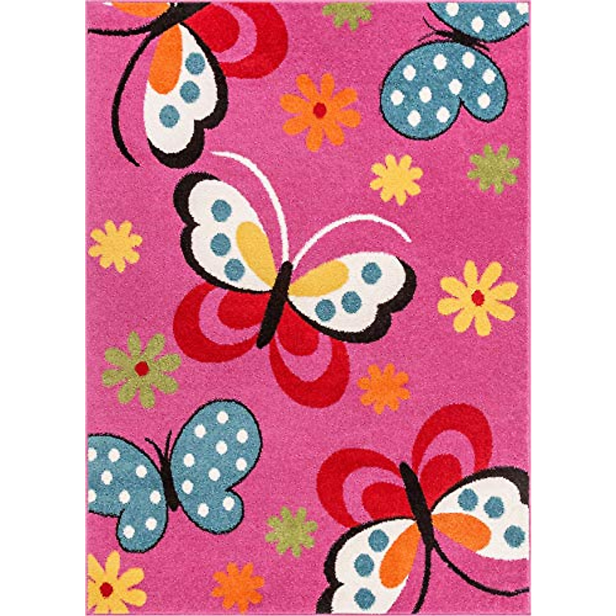 Well Woven StarBright Daisy Butterflies Modern Abstract Pink 3'3" x 5' Kids Area Rug