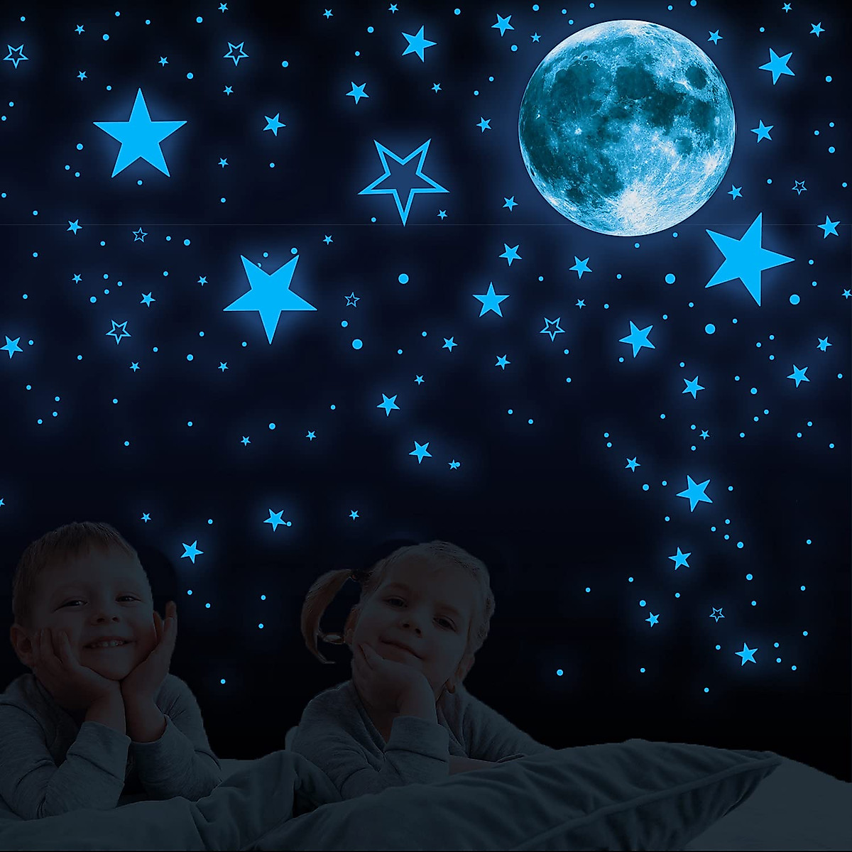 VUDECO Glow in The Dark Stickers Glow in The Dark Stars for Ceiling Glow in The Dark Moon and Glow Stars for Ceiling Over 1000 PCS Glow in The Dark Ceiling Decorations Perfect Kids Room Decor