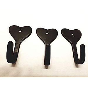 3 Pack Black Metal Flat Back Heart Hook Country Primitive Wall Décor