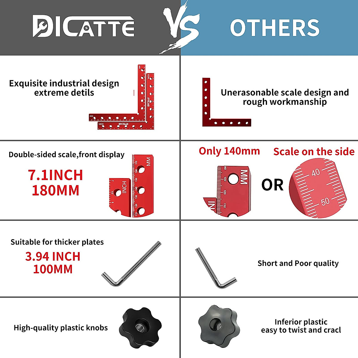 DICATTE 90 Degree Positioning Square Right Angle Clamp 7.1" x 7.1" Aluminum Alloy Woodworking Carpenter Tool,4 Pcs Right Angle Clamps With 8 Clamps,For Picture Frame Box Cabinets Drawers