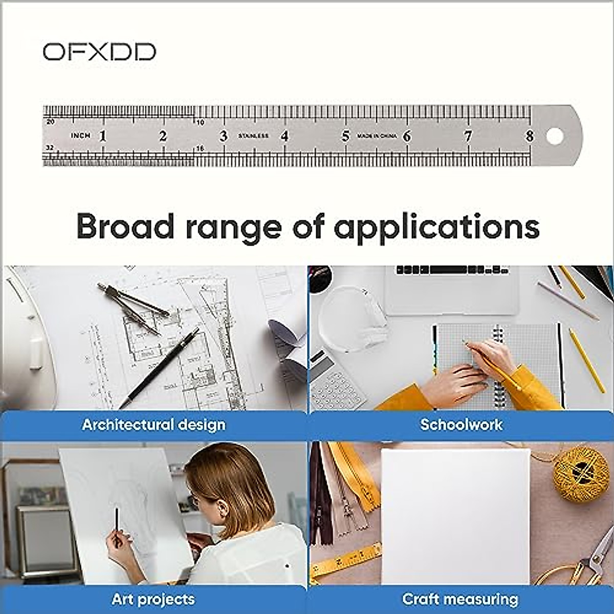 Stainless Steel Metric and Imperial Ruler - 8 Inches (20 cm) - Metal Flexible Ruler - Centimeters & Inch Metal Ruler Steel