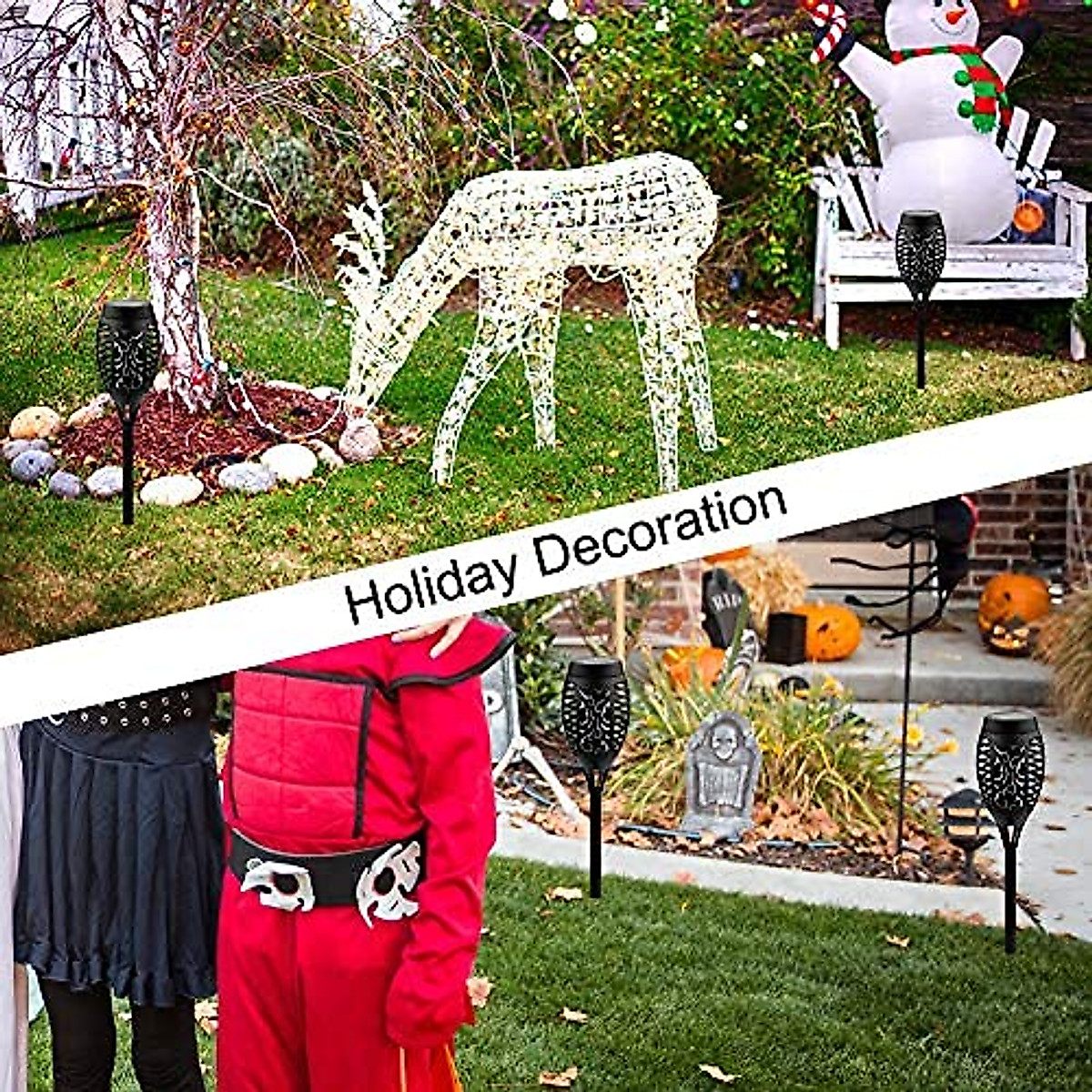 Solar Flame Torch Lights Outdoor, 12LED Solar Torch Lights with Flickering Flame, Waterproof Landscape Decoration Flame Lights for Halloween Christmas Garden Pathway Yard Patio, Auto On/Off Lighting