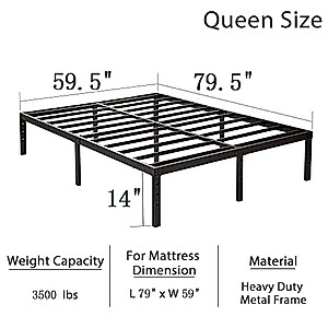 Mombinus 14 Inches Tall Queen Metal Platform Bed Frame/Heavy Duty Steel Slat Support/Noise Free/Easy Assembly/No Box Spring Needed Black