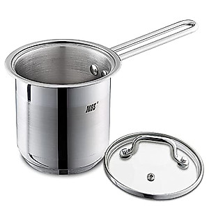 Premium 18/10 Stainless Steel Stockpot Milk Pan with Glass Lid,1.6-Quart Sauce Pan Professional Cooking Pot Cookware with Long Heatproof Handle,Easy Clean & Dishwasher Safe