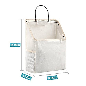 Surblue Wall Hanging Storage Bag with Sticky Hook, Closet Hanging Storage for Pocket, Bathroom Dormitory Organizer Bag, Linen Cotton Organizer Box Containers for Bedroom(White)