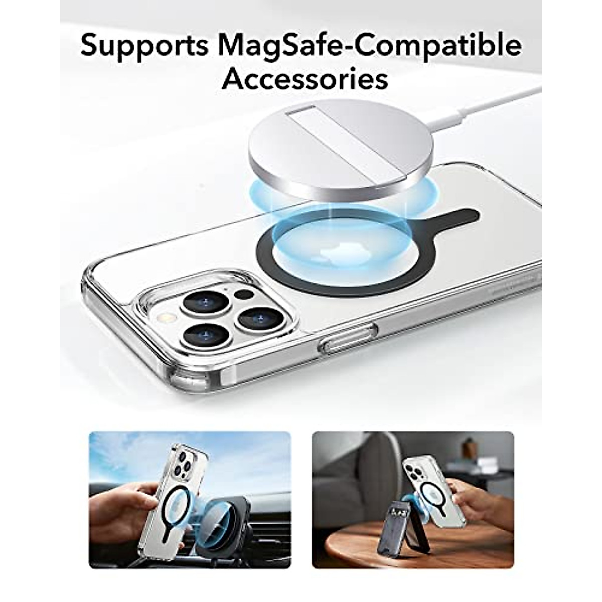ESR Universal MagSafe Ring 360 (HaloLock), MagSafe Sticker, MagSafe Magnet, Magnetic Conversion Kit for iPhone 14/13/12/11/X Series, Galaxy S22/S21/20 and More, 2 Pack, MagSafe Accessories, Black