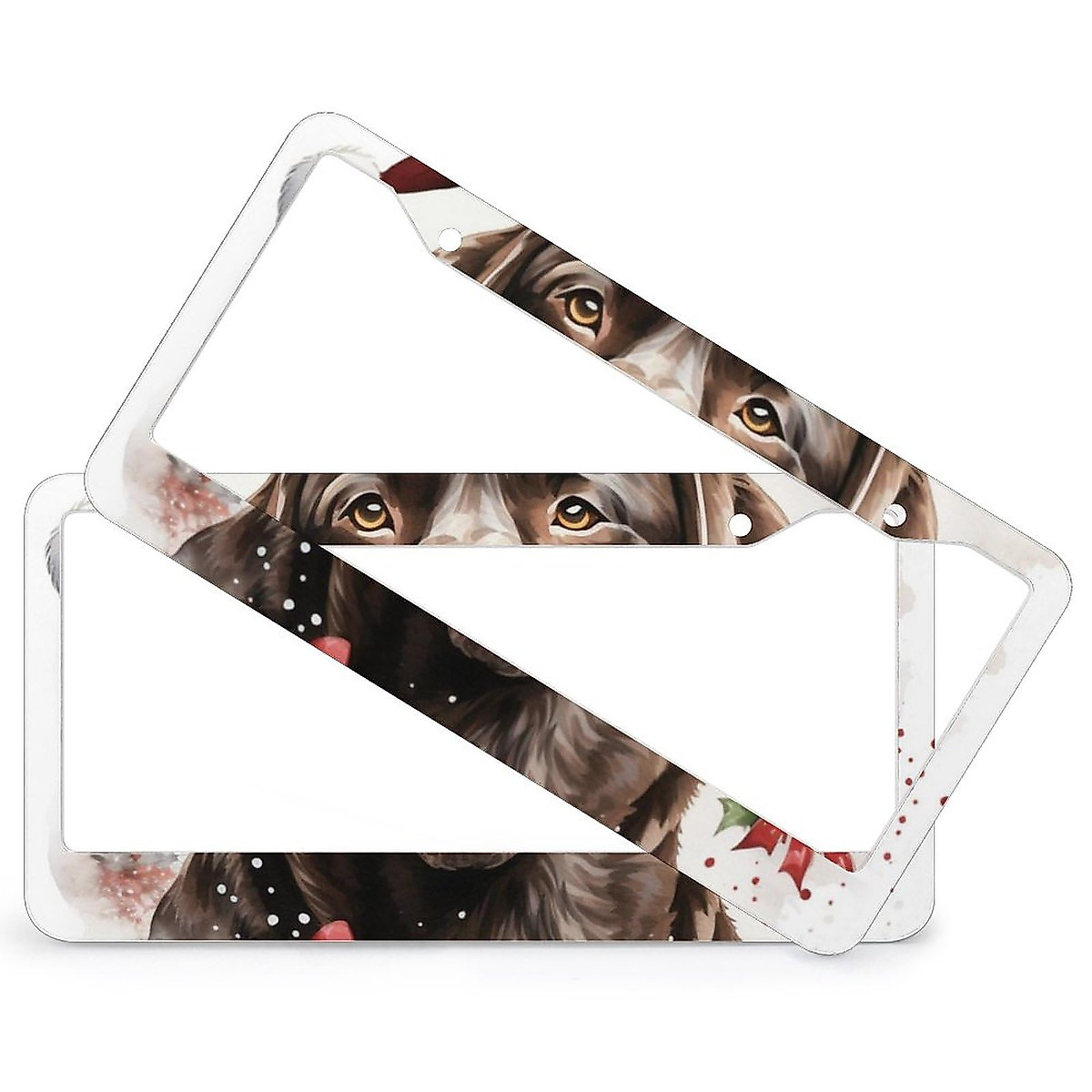 Chocolate Labrador Santa Hat Christmas License Plate Cover 2 Pack Xmas Lovely Dogs Car Accessories for US Standard Vehicles for Women Men 2 Round Holes Aluminum License Plate Frames