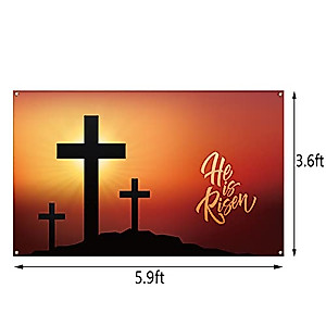 Pudodo He is Risen Backdrop Banner Easter Christian Cross Religious Holiday Party Photography Background Wall Decoration