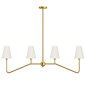 Electro bp;47" W 4-Light Linear Kitchen Island Lighting Fixture Classic Chandeliers Polished Gold with White Linen Shades 160W