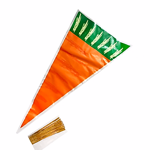 50pcs Carrot Shaped Candy Bags Creative Cone Cellophane Bags Easter Triangle Gift Bags with Twist Ties Translucent Gift Storage Packaging Bag for Holiday Birthday Baby Shower Wedding Party Decor