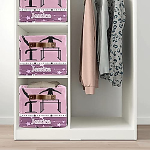 Gymnast Move Stars Red Pink Foldable Custom Personalized Name Storage Bins Basket Cubic Clothes Supplies Organizer,Durable Handle