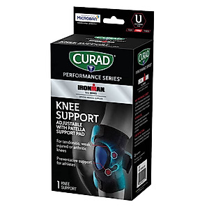 Curad Performance Series Ironman Knee Support, Adjustable with Patella Support Pad, for Tendonitis, Weak, or Injured Knees, Preventative Support for Athletes