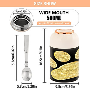 CUPADA Dog Paw Glitter Food Jar for Hot and Cold, Gold Insulated Food Jars Vacuum 17OZ with Folding Spoon for Work Trip Picnic Camping