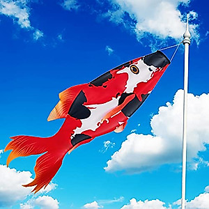Boao Realistic Fish Windsock Red Fish Windsock Red Koi Fish Outdoor Decor Windsock Flag Hanging Decor for Wall Tree Front Patio Lawn Garden, Party and Festival Decoration, 46 Inches (1 Piece)