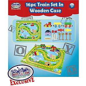Matty's Toy Stop 16pcs Wood Train Set in Play and Carry Case