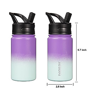 BJPKPK Kids Water Bottle with Straw Lid, 15oz Stainless Steel Water Bottles, Insulated Water Bottle for School, Reusable Leak Proof BPA Free Flask, Lavender