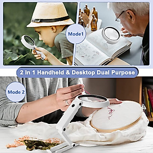 22X 10X Magnifying Glass with Light and Stand, 3.35INCH Large Foldable Handheld Magnifying Glass with Dimmable 8 LED, Hands Free Lighted Desktop Magnifier for Reading, Jewelry, Crafts, Cross Stitch