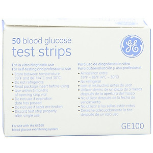 GE100 Blood Glucose Test Strips - 4/Boxes of 50 Strips = 200/Total Strips