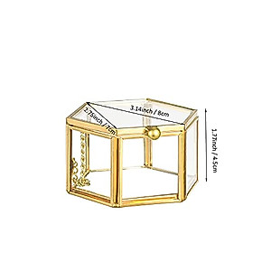 Feyarl Small Gold Glass Jewelry Trinket Tiny Box Ornate Ring Earring Display Box Keepsake Organizer Case Artificial Flower Petals Decorative Box Valentine Wedding Birthday Gift